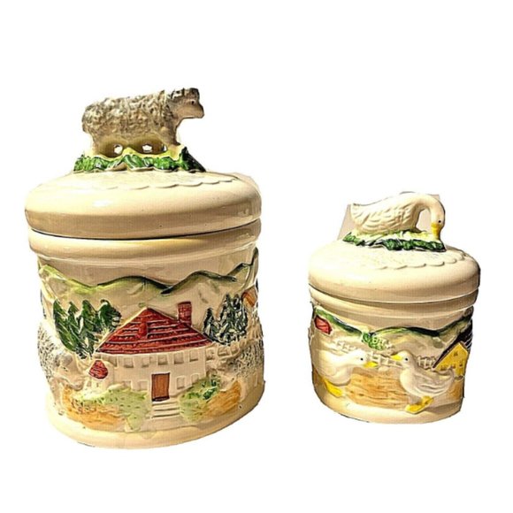 Kitchen | Vintage Duckgoose Sheep Canisters 2 Ceramic Japan Hand ...